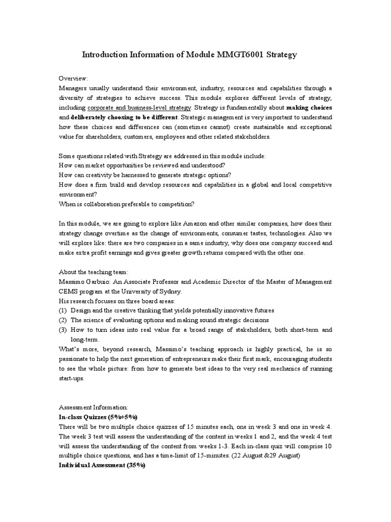Introduction Information of Module MMGT6001 Strategy | PDF | Strategic ... Introduction Information of Module MMGT6001 Strategy | PDF | Strategic ...