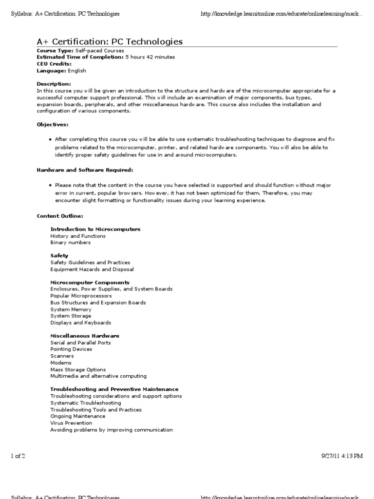 A+ Syllabus | Download Free PDF | Microcomputers | Computer Hardware