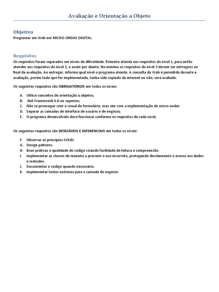 Avaliacao Orientao Objeto - Web Microondas - Otto | PDF
