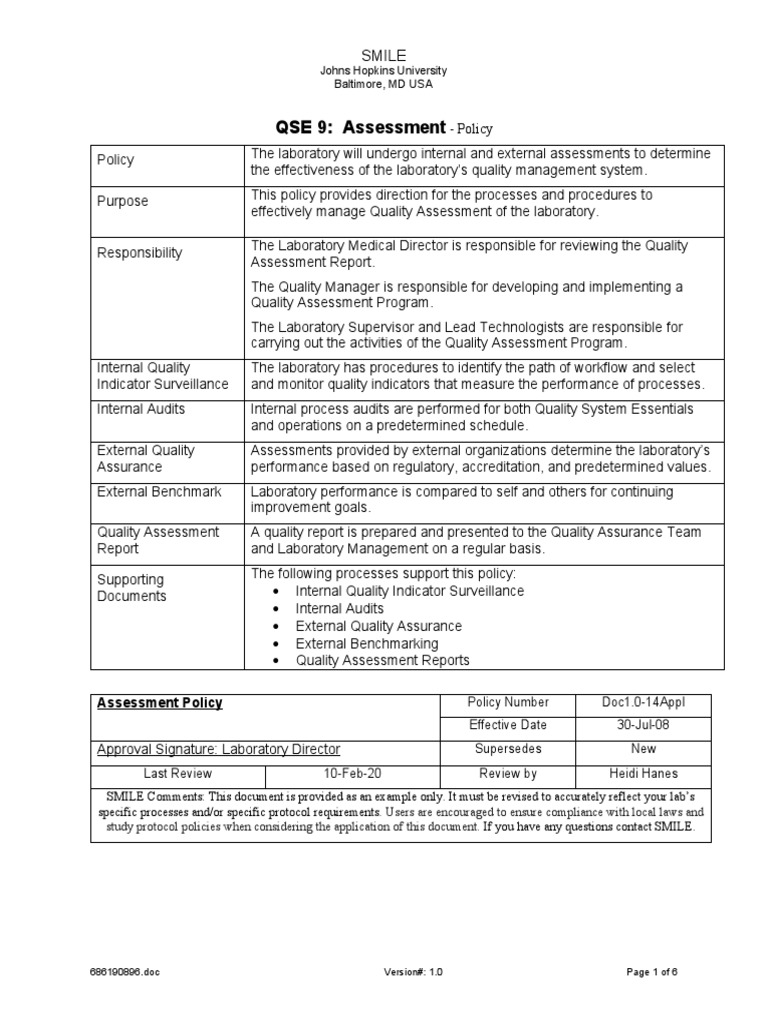 Doc10-14 - App - I - QSE - 9 - Assessment | PDF | Quality Assurance | Audit