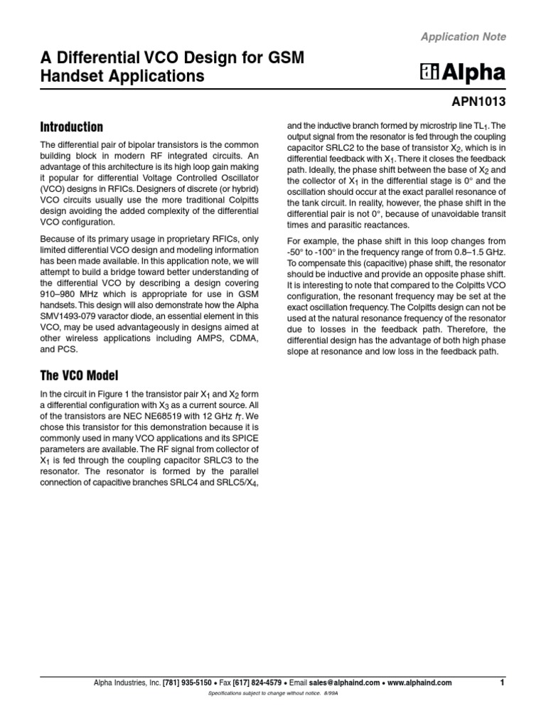 Differential VCO Design for GSM Handsets | PDF