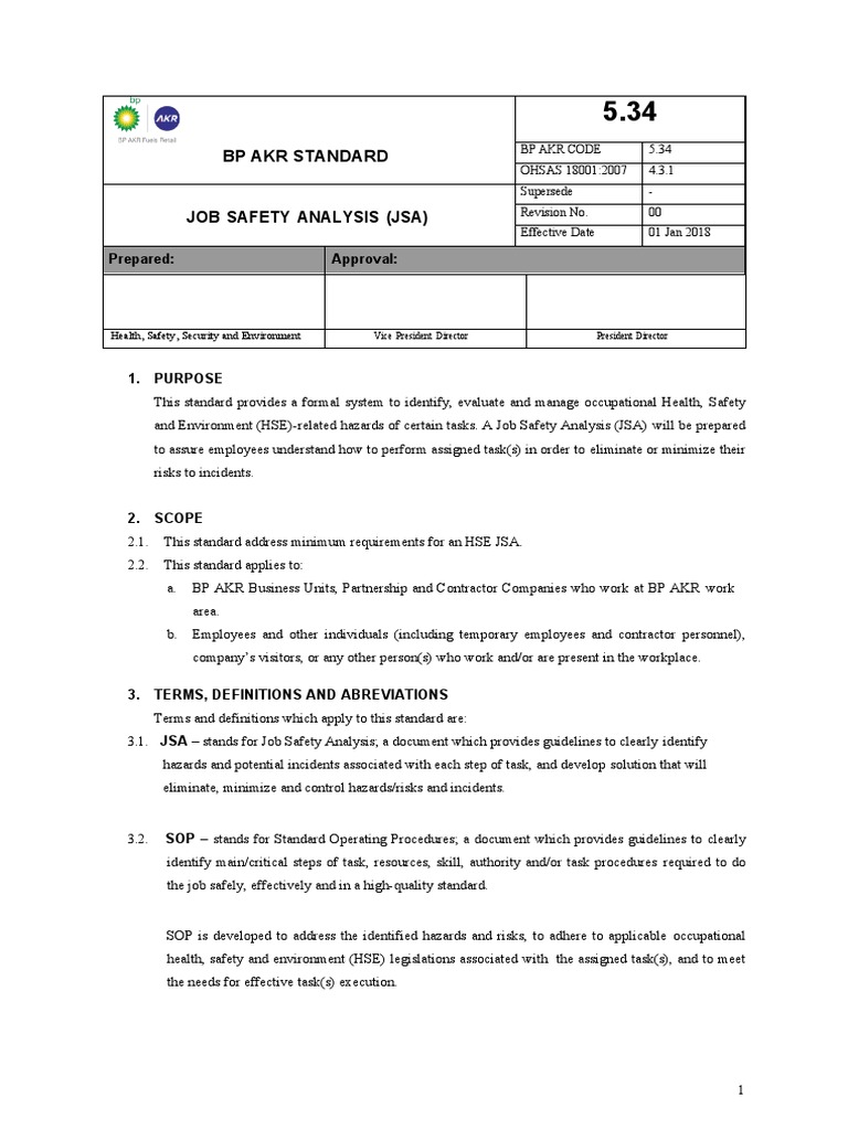 Standard JSA (Job Safety Analysis) | PDF