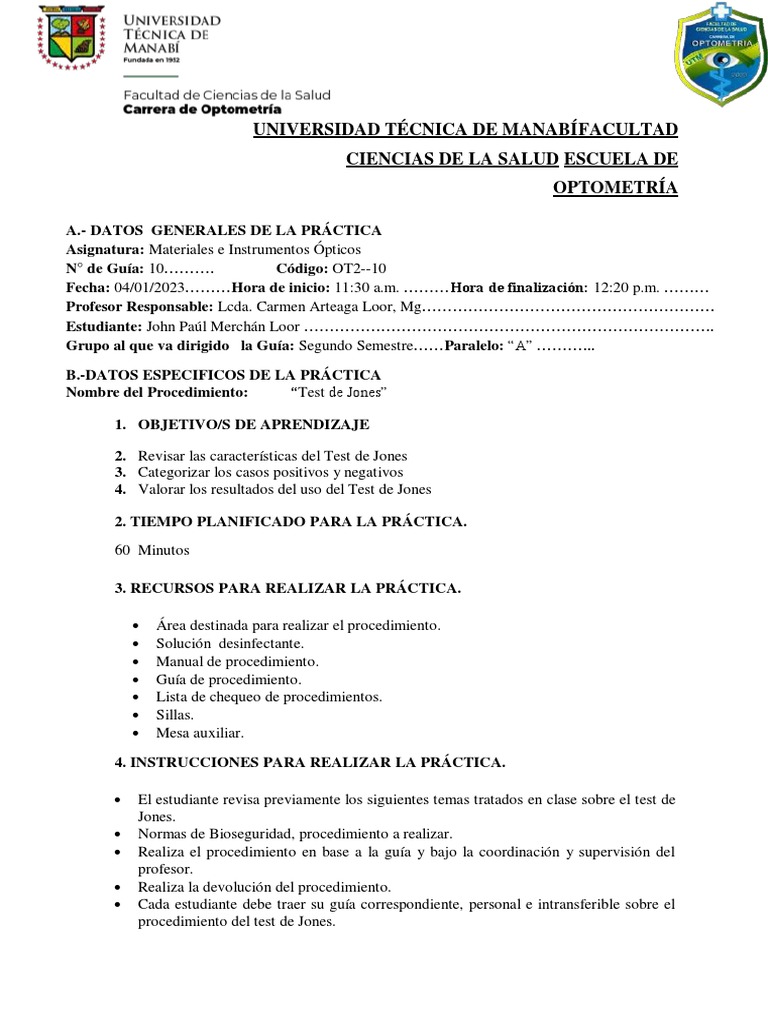 Guia N. 10 Test de Jones | PDF