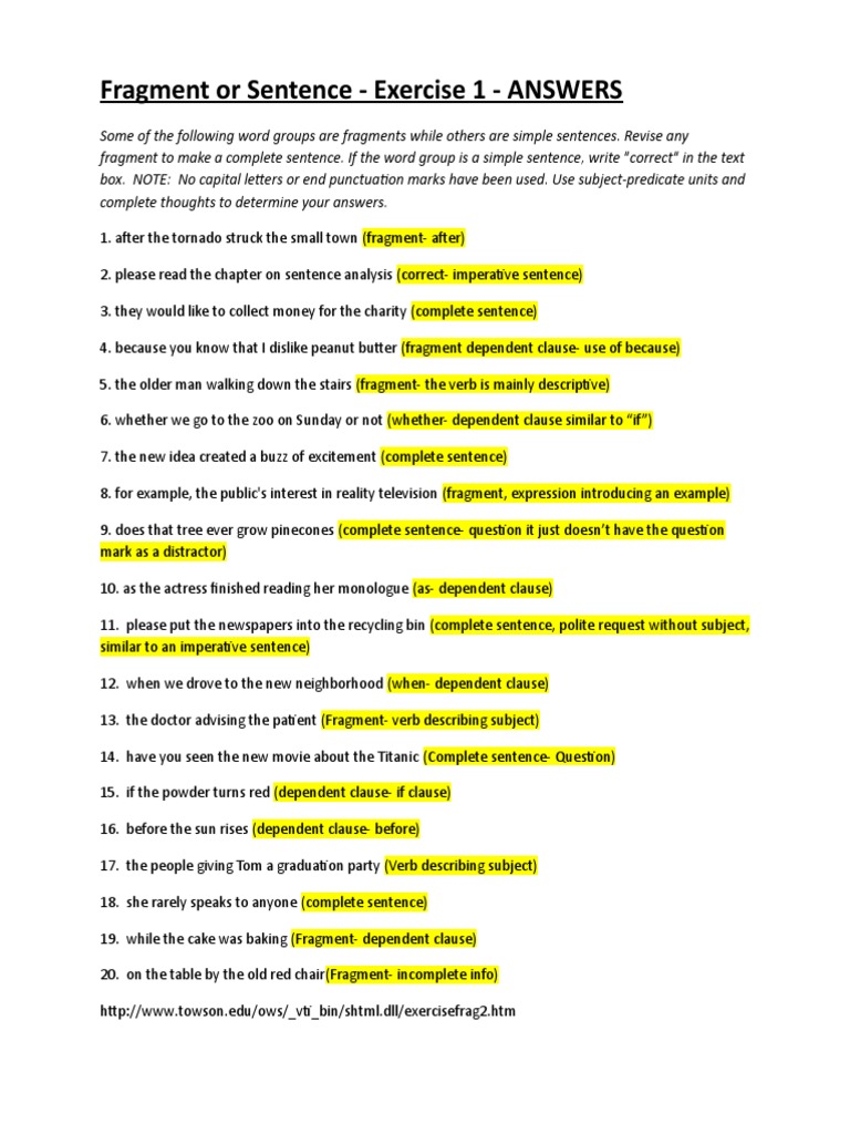 Sentence Fragment Exercise Answers | PDF | Foreign Language Studies