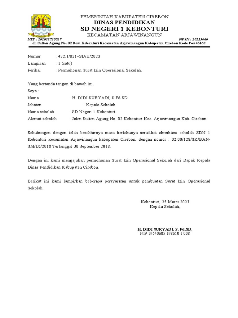 Surat Permohonan Izin Operasional | PDF