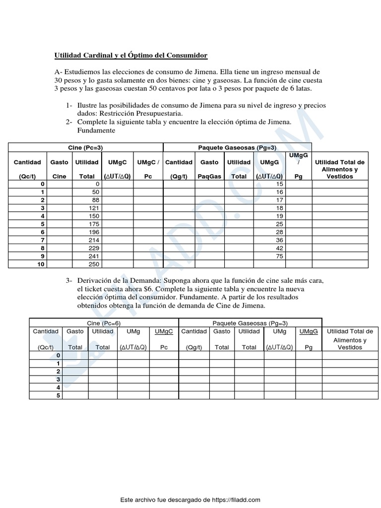 Utilidad Cardinal y Optimo Consumidor | PDF