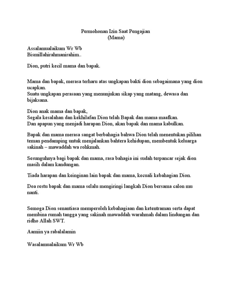 Permohonan Izin Saat Pengajian Mamah | PDF | Pengembangan Diri | Gaya Hidup