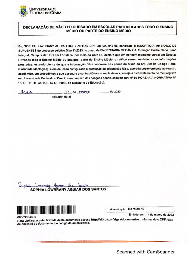 Declaração de Não Ter Cursado em Escola Particular | PDF Declaração de Não Ter Cursado em Escola Particular | PDF