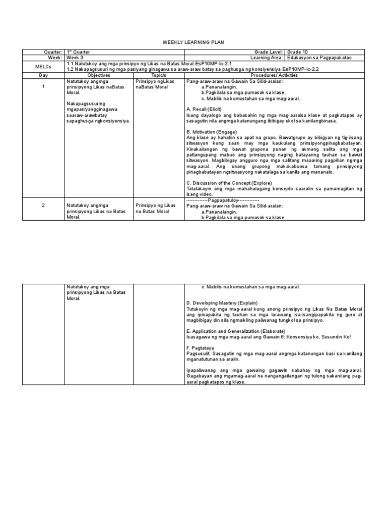 WLP Week 3 Esp 10 q1 | PDF