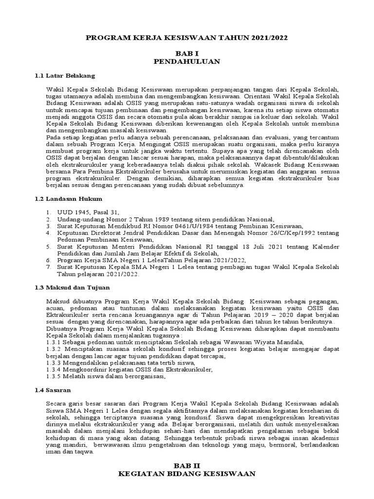 Program Kerja WK Bid. Kesiswaan Sma Sale 2020-2021 | PDF