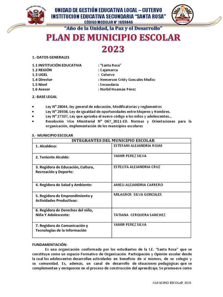 Plan de Municipio Escolar 2023 | PDF | Alcalde | Democracia