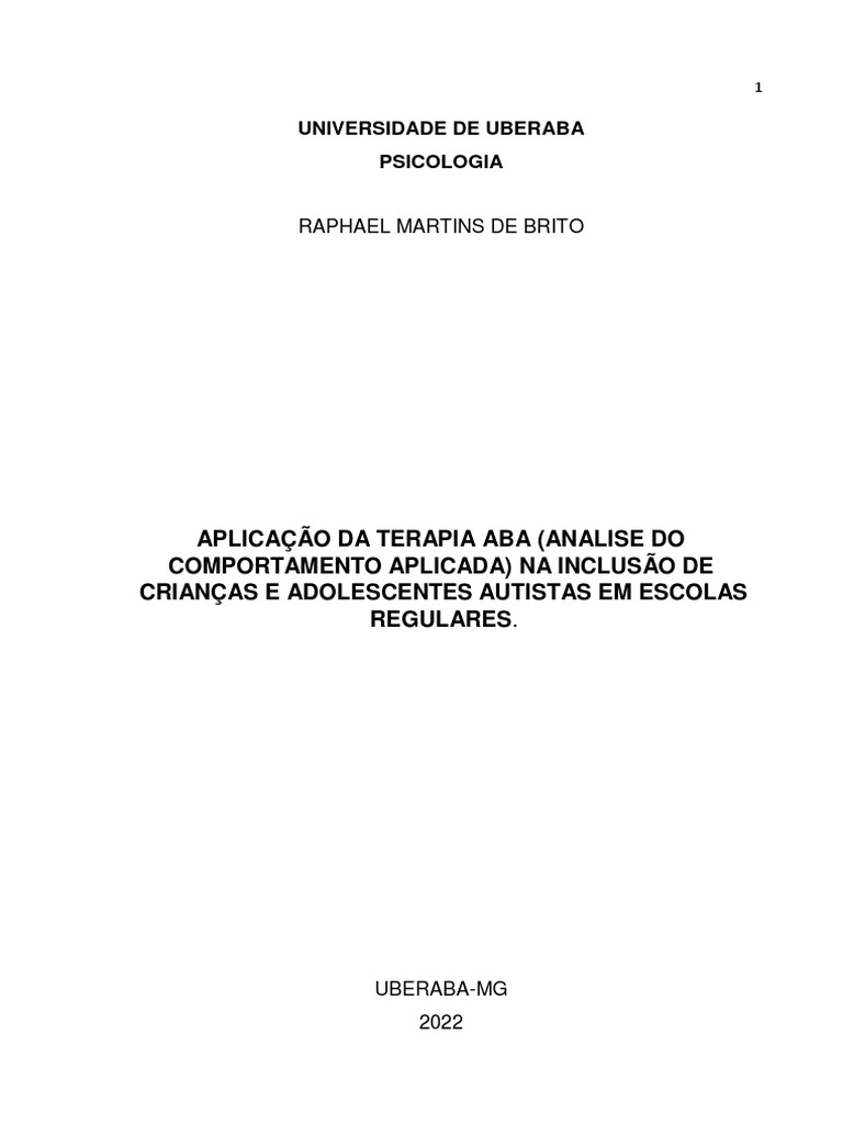 Aplicação Da Terapia Aba (Analise Do Comportamento Aplicada) Na ... Aplicação Da Terapia Aba (Analise Do Comportamento Aplicada) Na ...