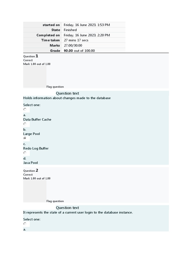 Oracle Database Quiz Results | PDF | Teaching Methods & Materials | Technology & Engineering
