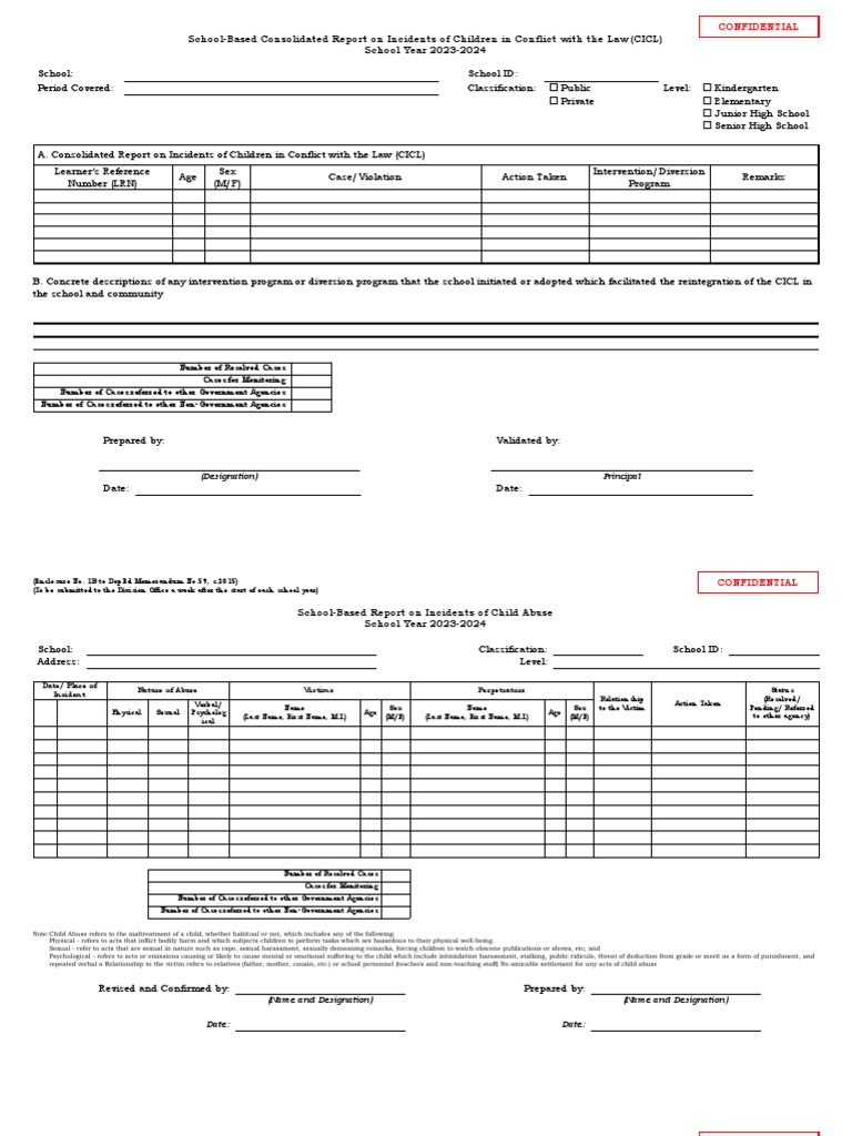 School-Based Consolidated Report On Incidents of Children in Conflict ...
