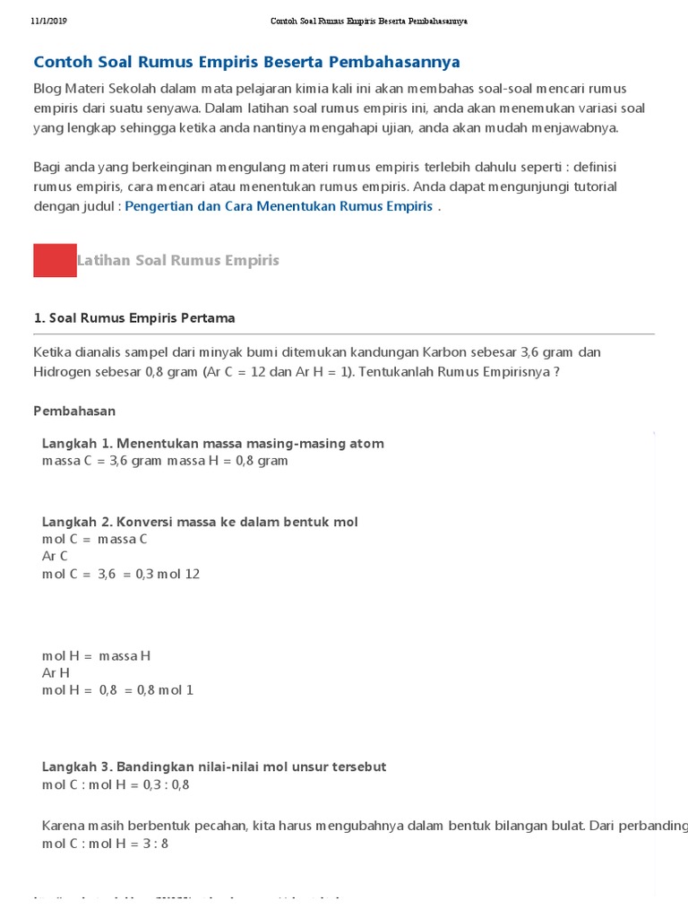 Contoh Soal Rumus Empiris Beserta Pembah | PDF
