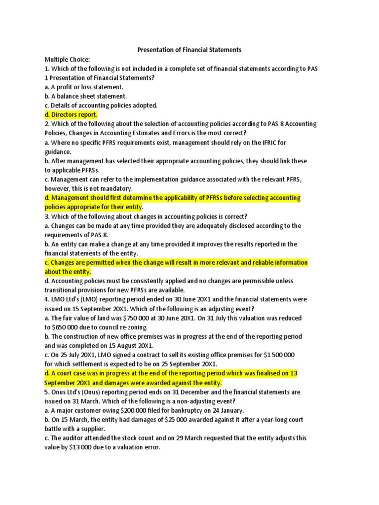 Presentation of Financial Statements | PDF