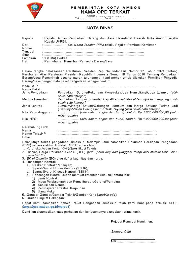 Template Nota Dinas PPK | PDF
