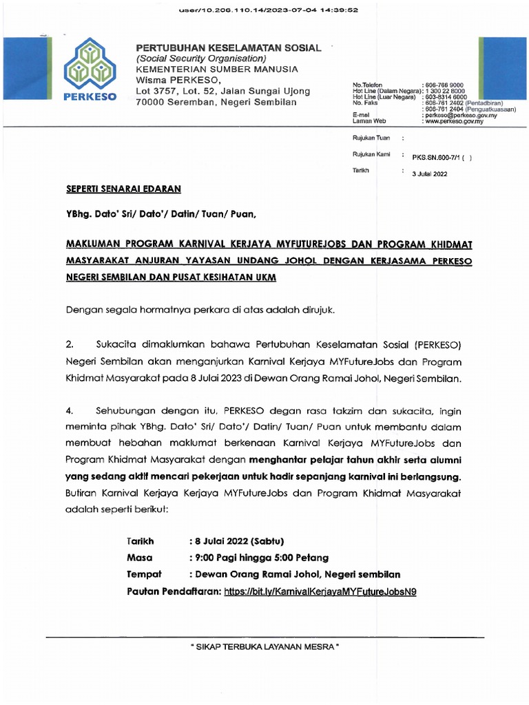 Karnival Kerjaya Myfuturejobs Dan Program Khidmat Masyarakat (Giat Mara Jempol) | PDF