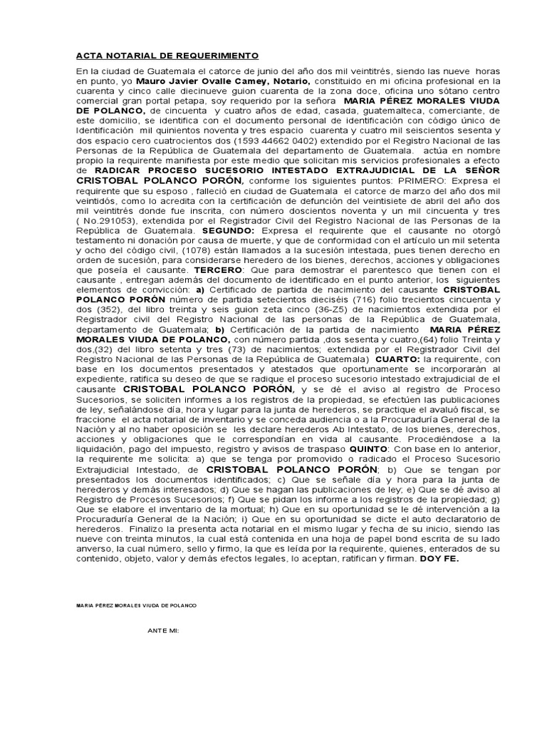 Acta Notarial de Requerimiento | PDF | Herencia | Guatemala