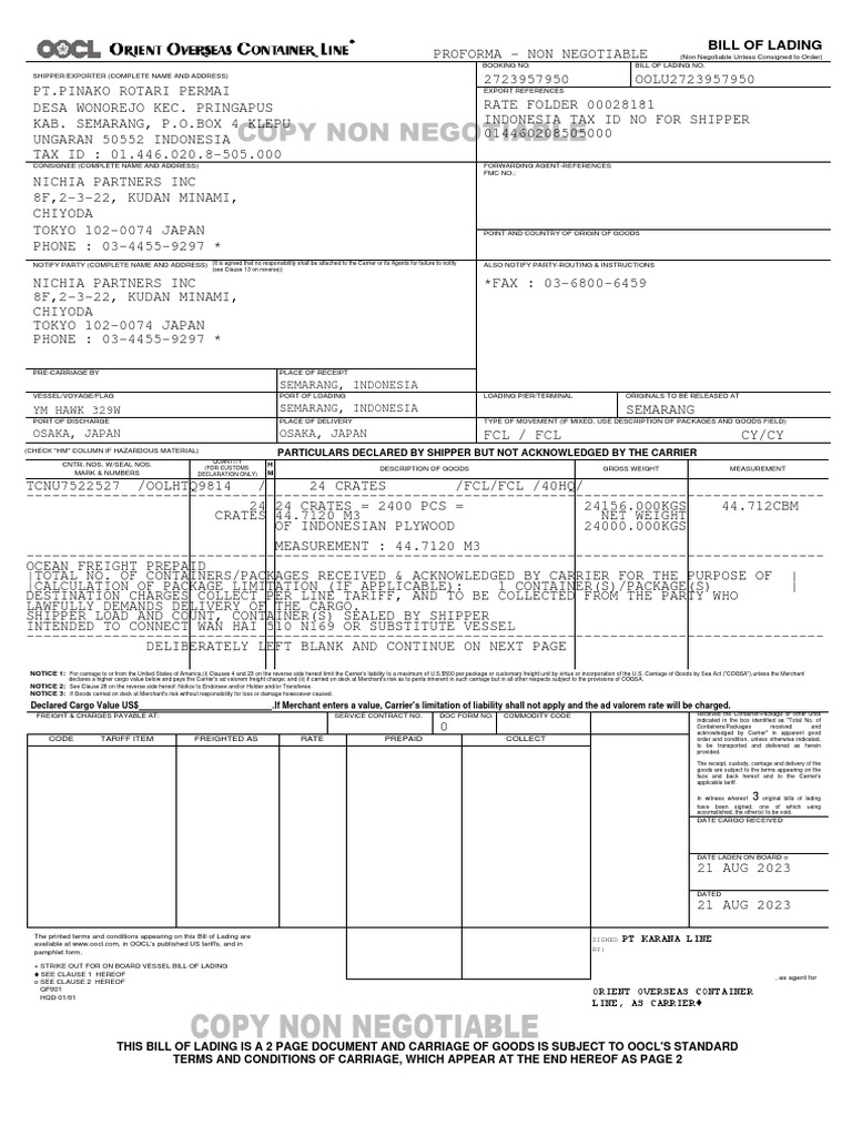 Dwof | PDF | Bill Of Lading | Cargo