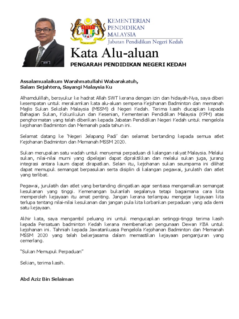 Kata Alu-Aluan Pengarah Pendidikan Negeri Kedah | PDF