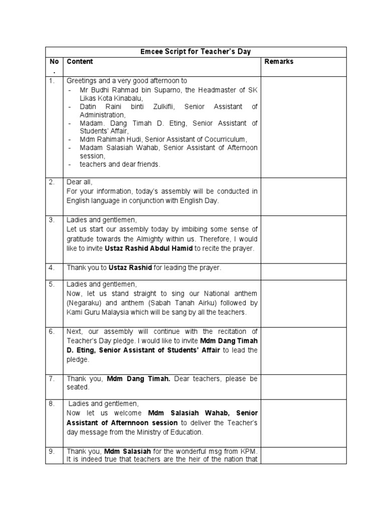 Teacher's Day Script | PDF