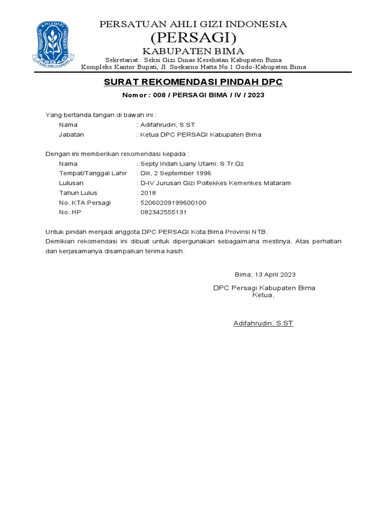 Rekomendasi Pindah DPC | PDF