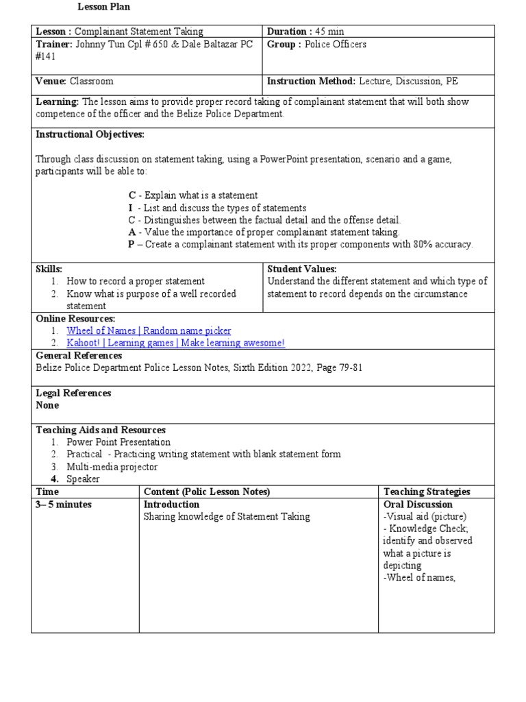 Basic Statement Taking | PDF