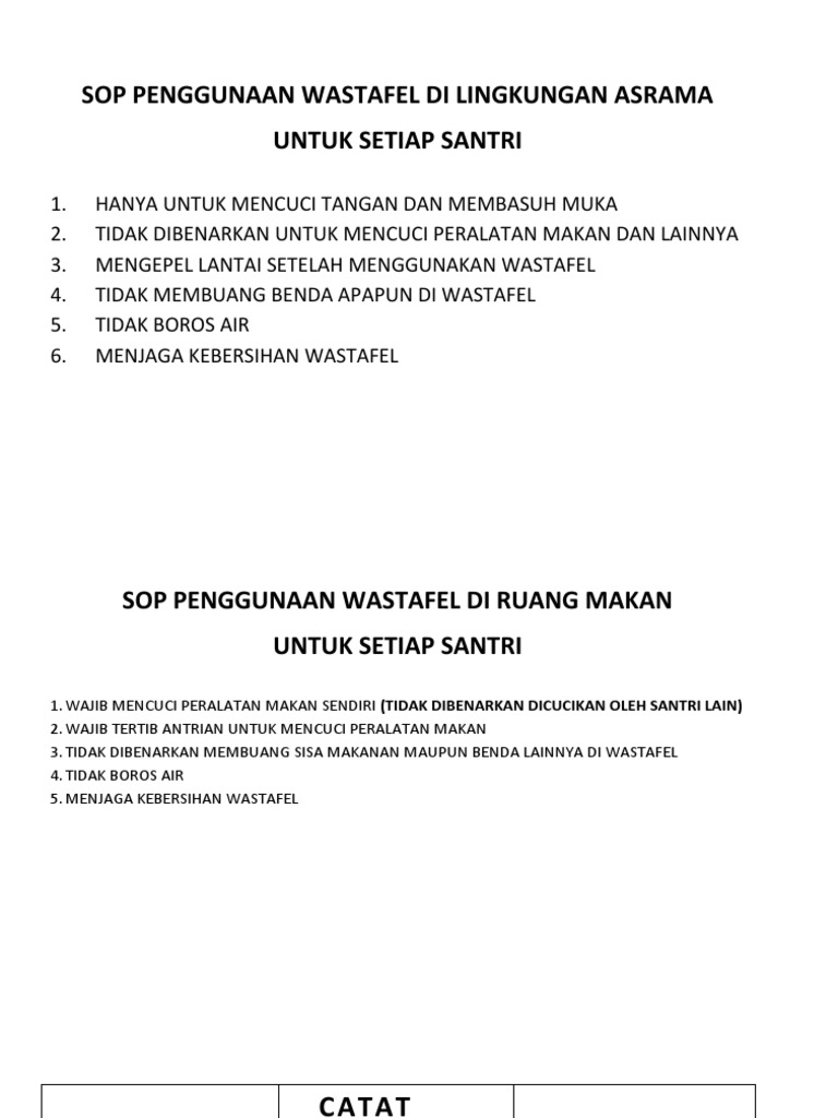 Sop Penggunaan Wastafel | PDF