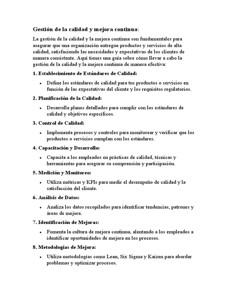 Gestión de La Calidad y Mejora Continua | Descargar gratis PDF | Calidad (comercial) | Gestión ...
