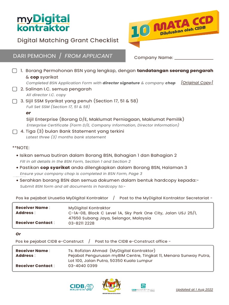 CIDB MyDigital Kontraktor Checklist | PDF | Business | Private Sector