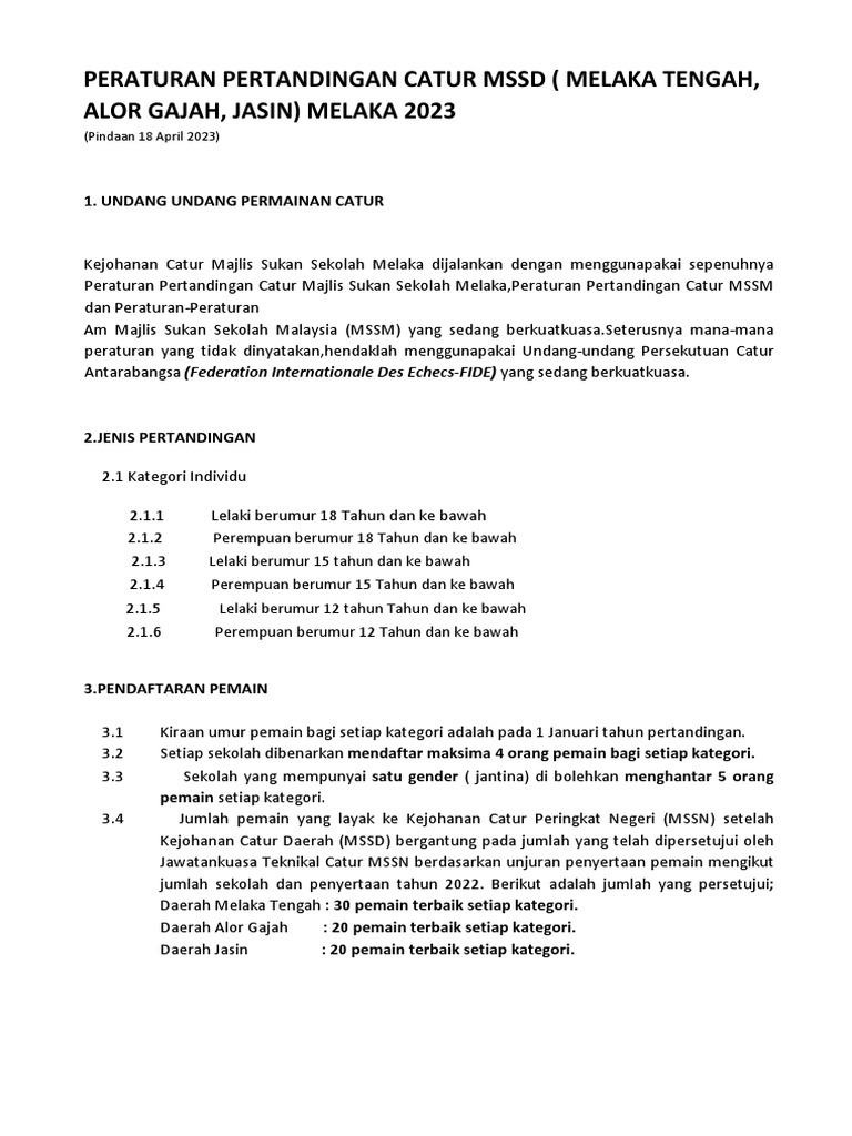 Peraturan Catur MSSD 2023 | PDF