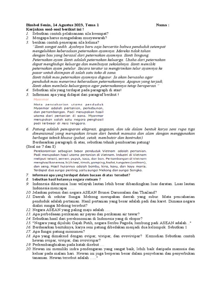 Bimbel Tema 1 Senin, 14 Agustus 2023 | PDF