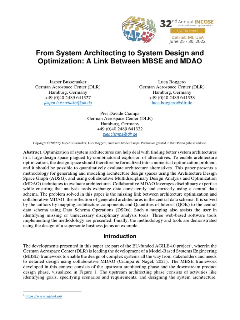 INCOSE IS 2022 - Architecting To MDAO | PDF | Conceptual Model ... INCOSE IS 2022 - Architecting To MDAO | PDF | Conceptual Model ...