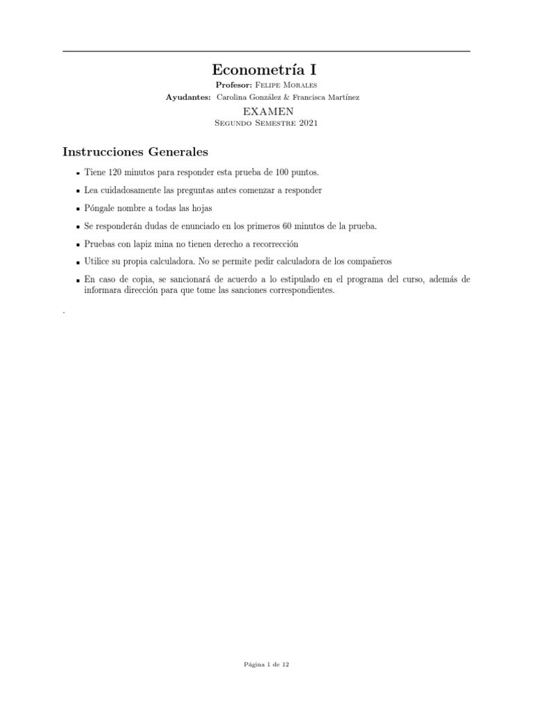 Examen_Econometr_a_2S_2021 (5) Pauta | PDF | Experimentar | Estimador