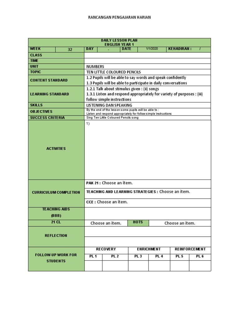 RPH English Tahun 1 Unit 9 Numbers | PDF