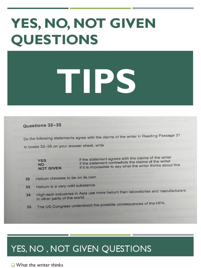 Yes, No, Not Given Questions | PDF
