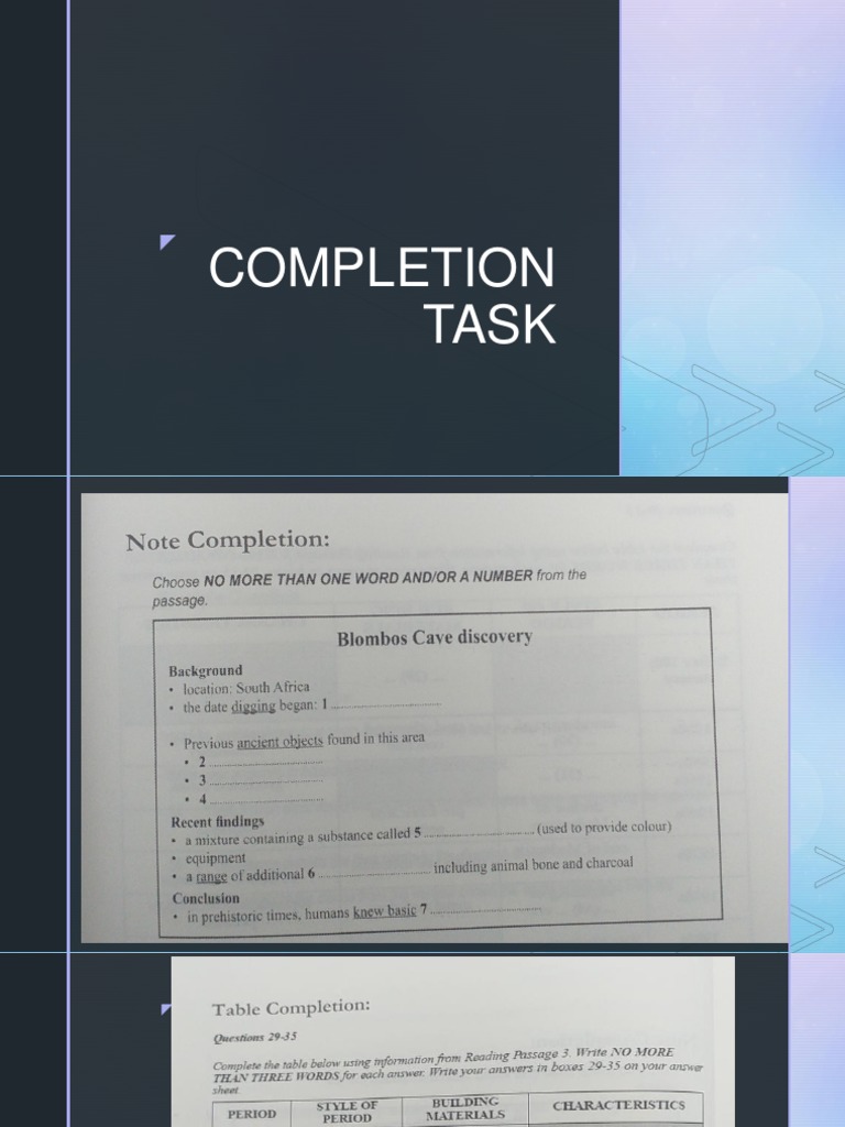Completion Tasks | PDF