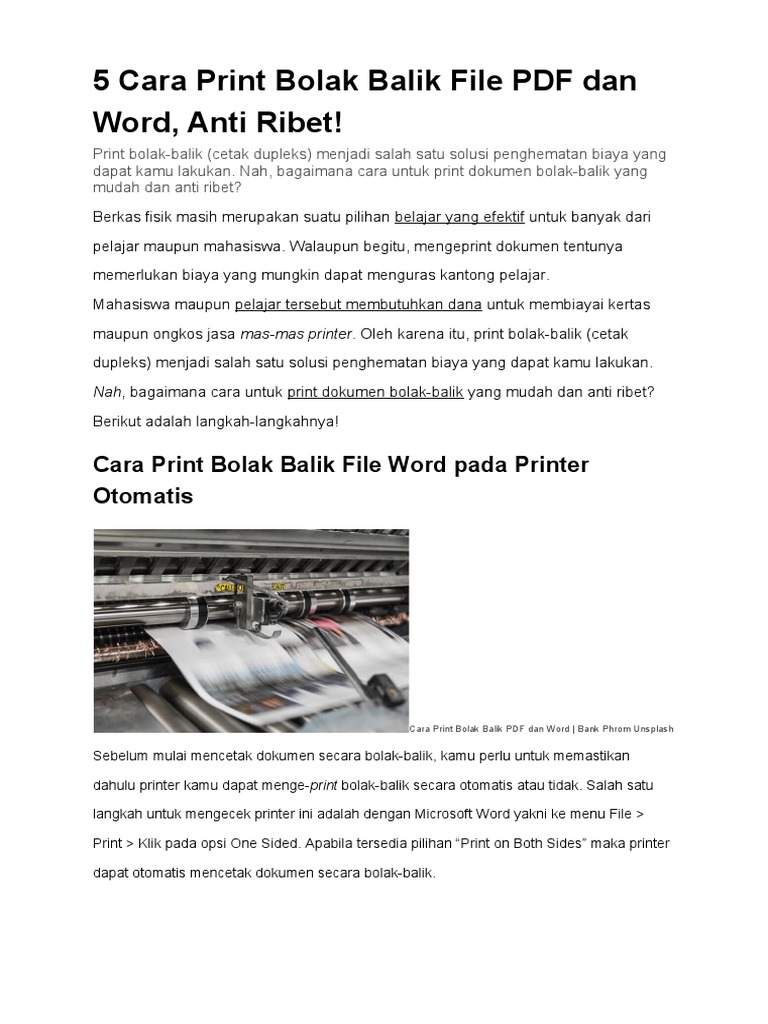 5 Cara Print Bolak Balik File PDF Dan Word | PDF