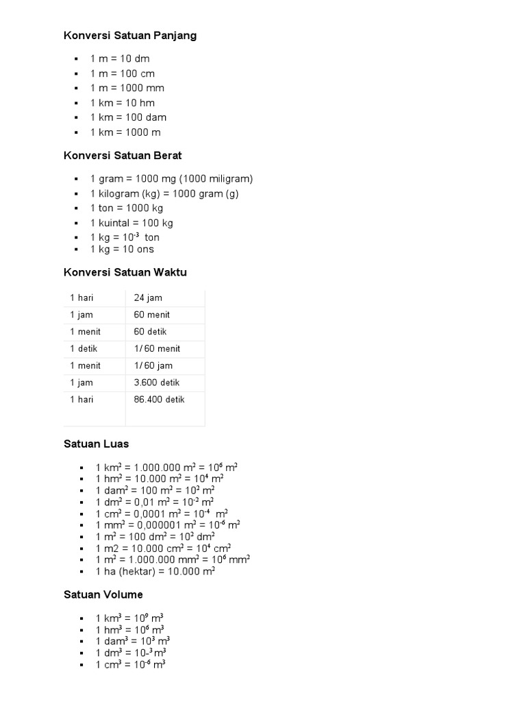Tabel Konversi Satuan Panjang Lengkap | PDF
