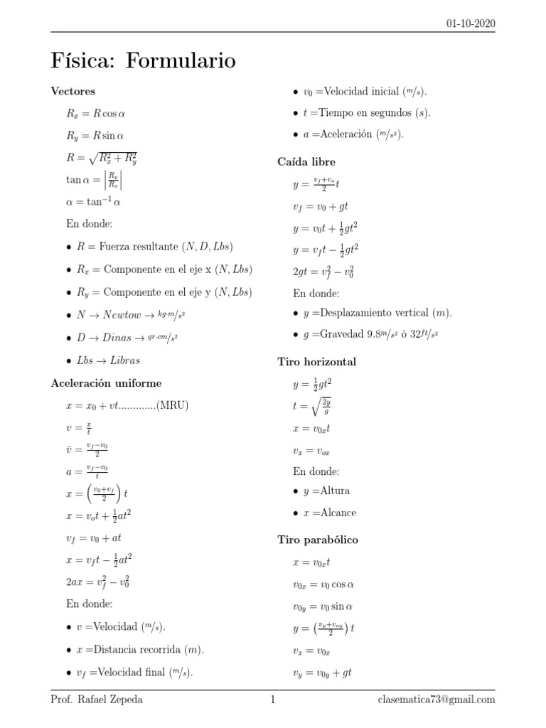 Física - Formulario | PDF | Fuerza | Física