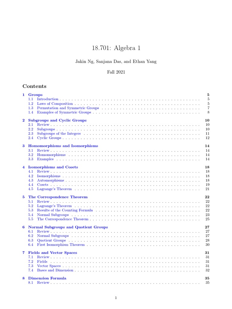 MIT - Algebra I | PDF | Matrix (Mathematics) | Mathematical Relations