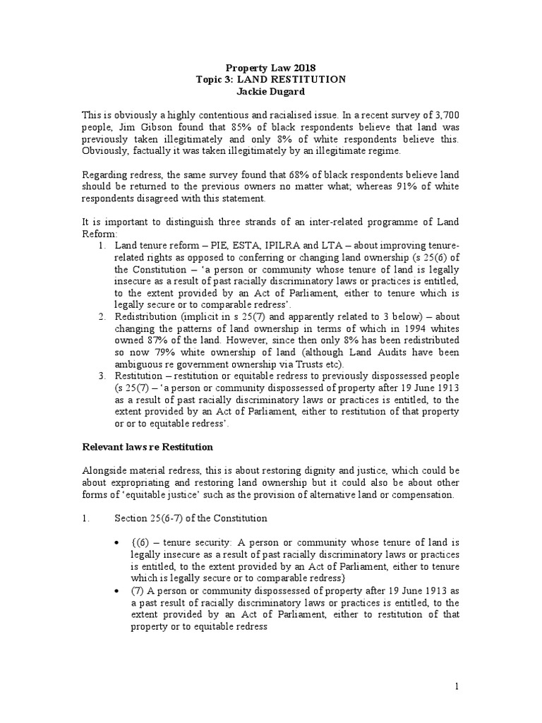 Topic 3 Land Restitution | PDF