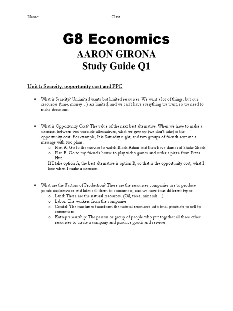 G8 Economics Q1 Review | PDF