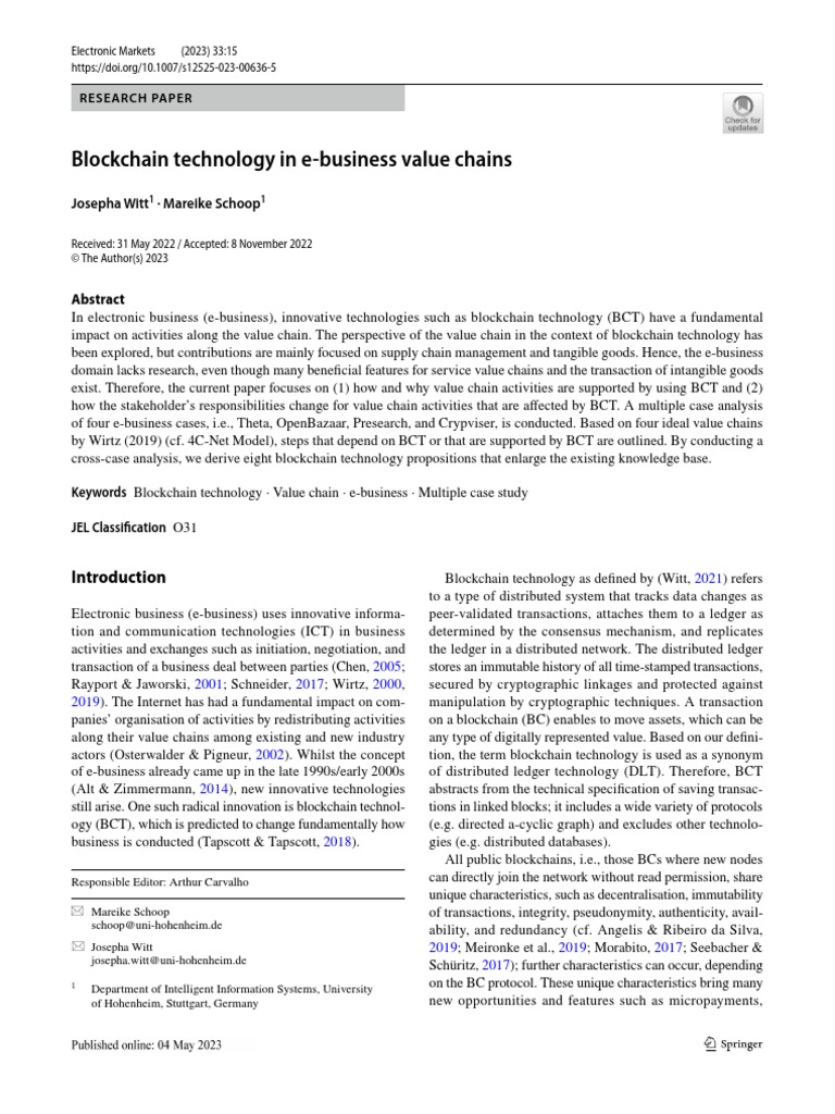 2 Blockchain Technology in E-Business Value Chains | PDF
