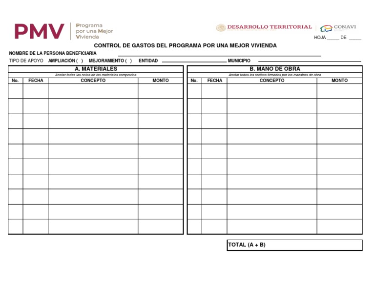 Formato Control de Gastos PMV 2023 | PDF