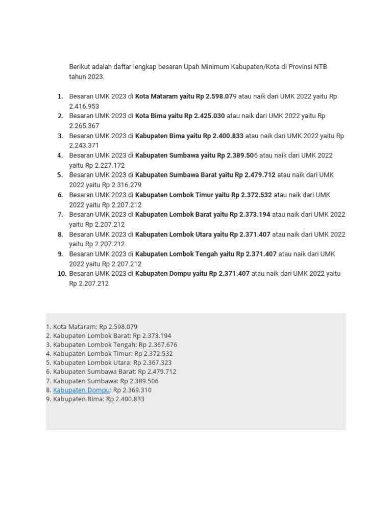 Upah Minimum Kabupaten | PDF