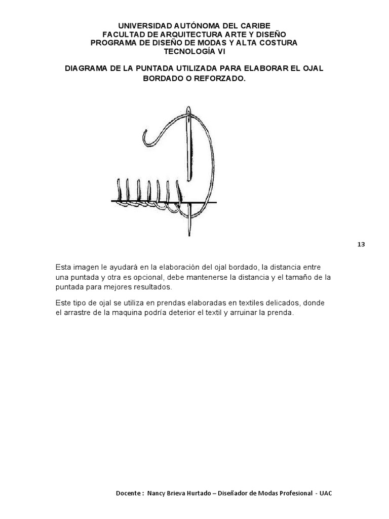 Ojal Bordado: Técnica y Detalles | PDF