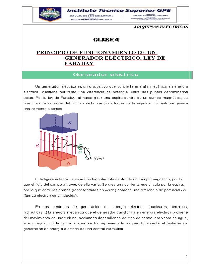 CLASE - 4 - Principio de Funcionamiento de Un Generador Electrico Ley de Faraday | PDF ...