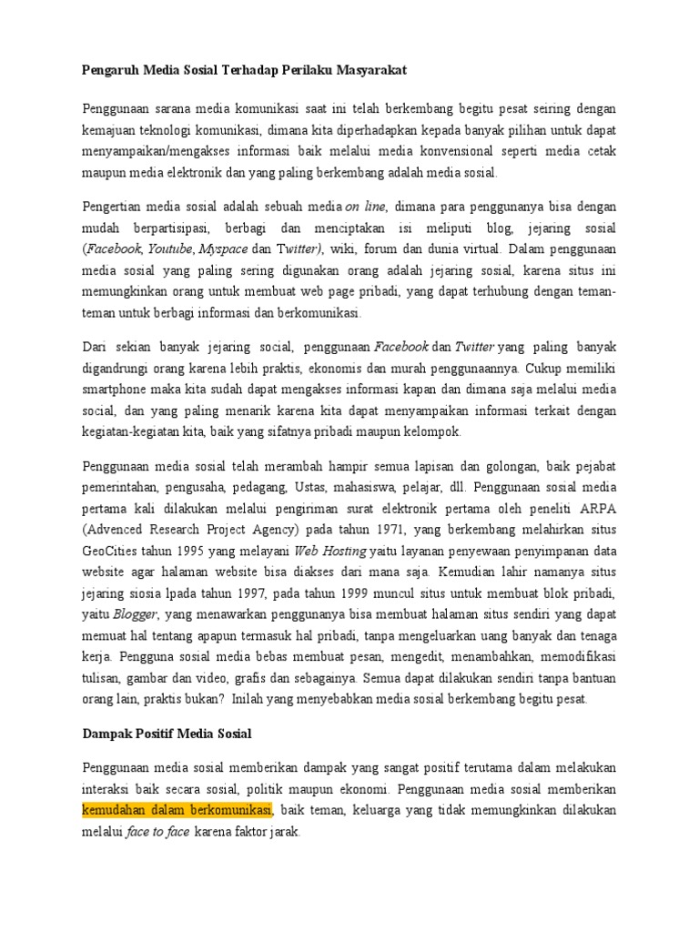 Pengaruh Media Sosial Terhadap Perilaku Masyarakat | PDF